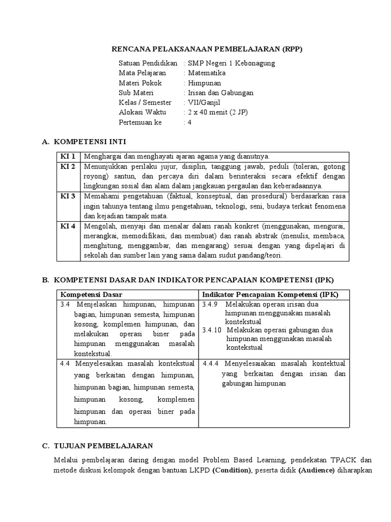 RPP KD 3.4 SMP VII Pert. 4 | PDF