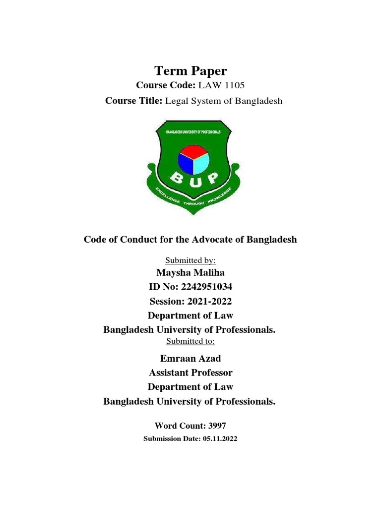 Code of Conduct For Advocate of Bangladesh | PDF | Lawyer | Complaint