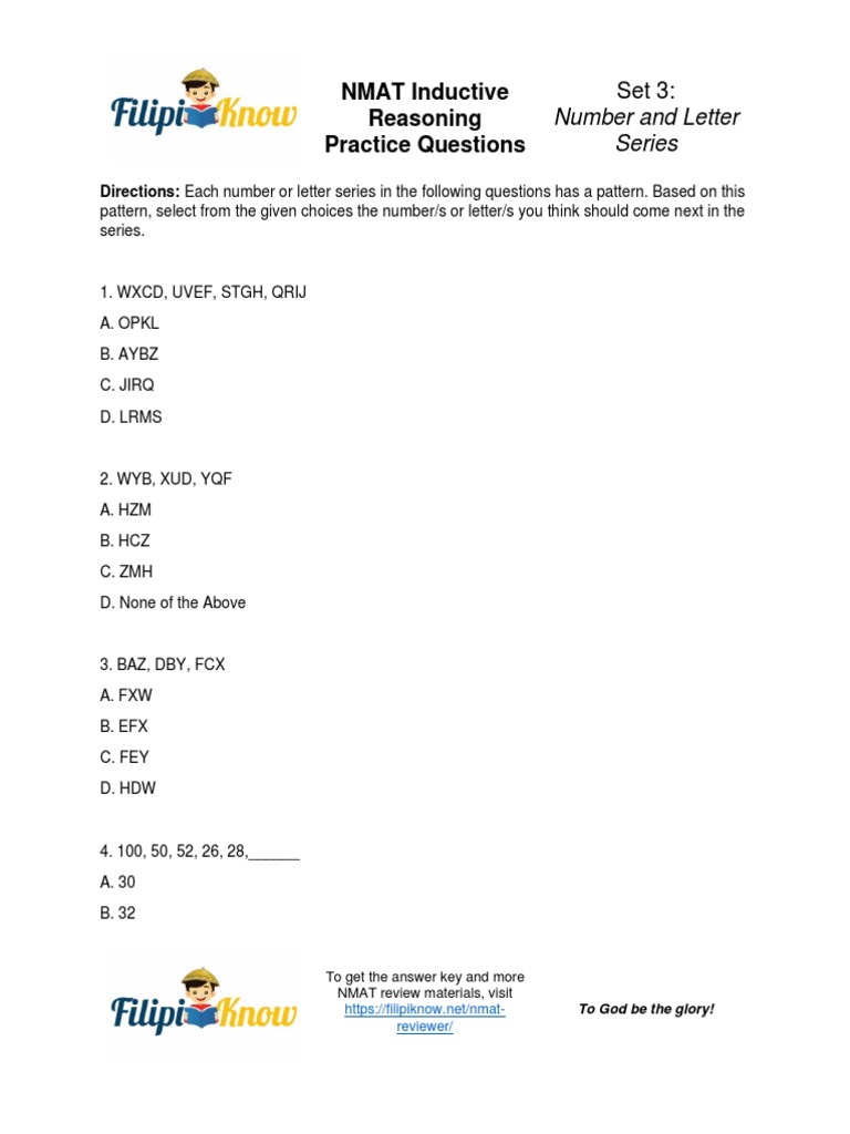 NMAT Inductive Reasoning Practice Questions Set 3 | PDF