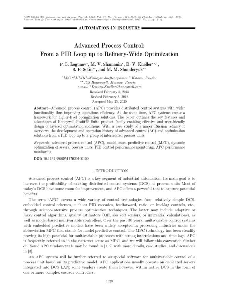 Advanced Process Control - From A PID Loop Up To Refinery-Wide ...