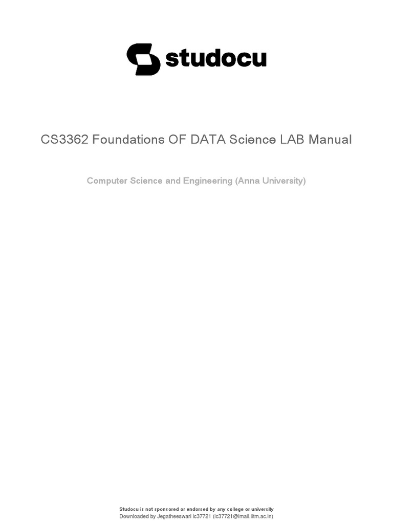 Cs3362 Foundations Of Data Science Lab Manual Pdf Microsoft Excel Regression Analysis