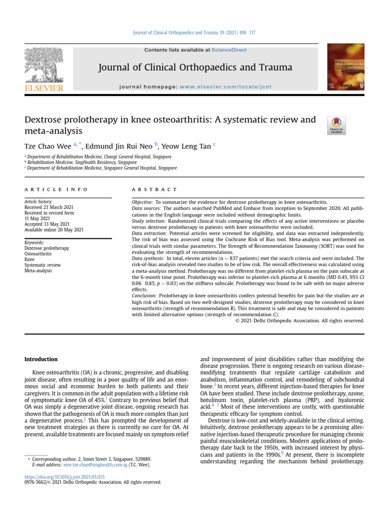2021 Dextrose Prolotherapy in Knee Osteoarthritis A Systematic Review ...