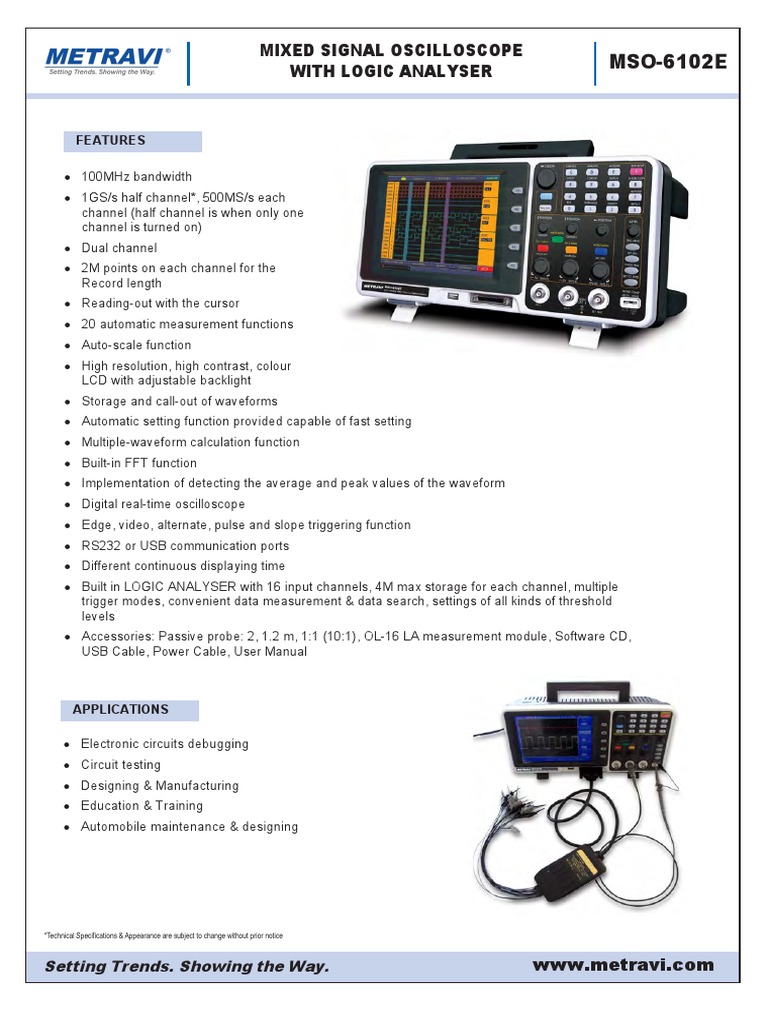 Metravi MSO-6102E Mixed Signal Oscilloscope With Logic Analyser Catalogue Web | PDF | Computer ...