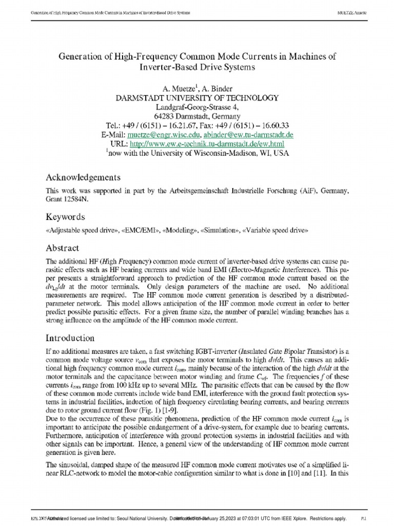 High-Frequency Common Mode Currents in Inverter Drives | PDF ...