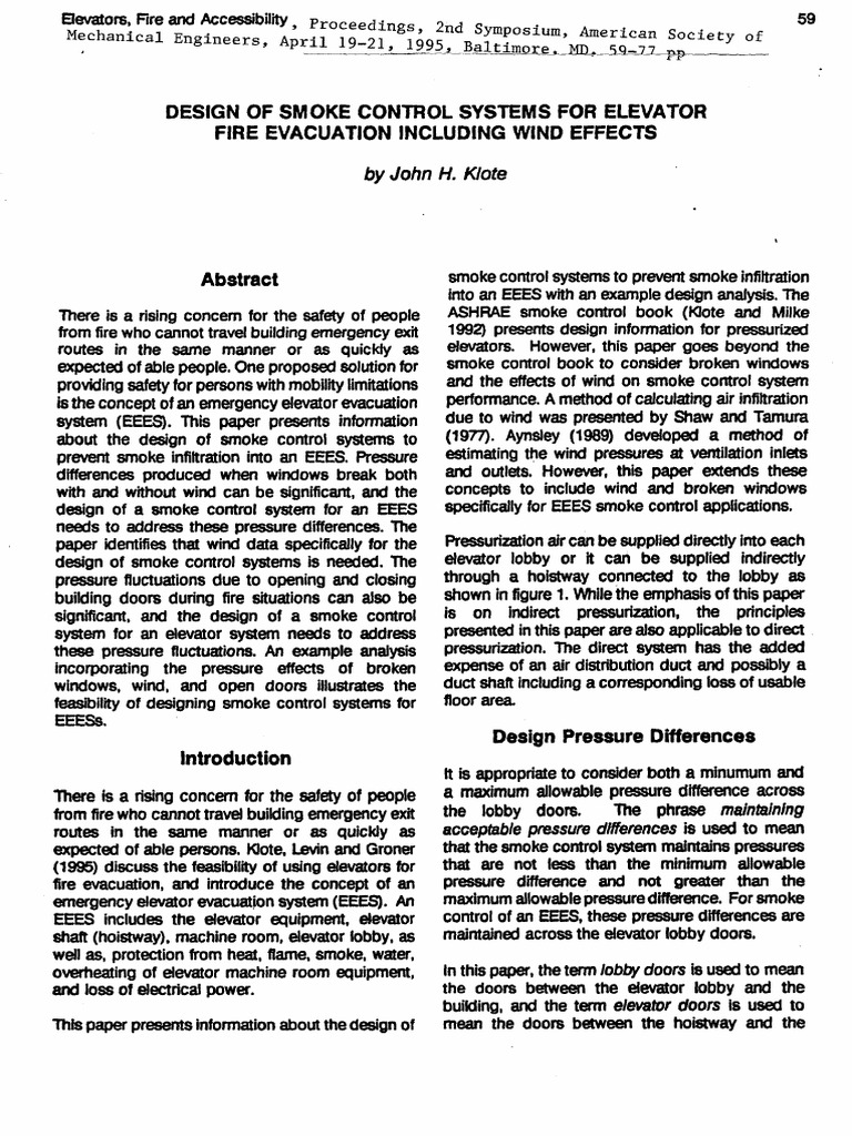 Design of Smoke Control System For Elev. Fire Evacuation Including Wind ...