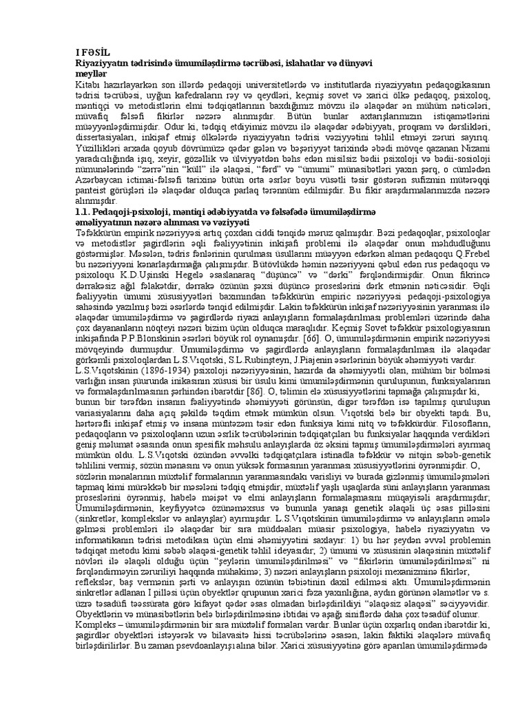 Ali MƏKTƏBDƏ Riyaziyyat Təliminin NƏZƏR VƏ Met MÜHAZİRƏLƏR | PDF