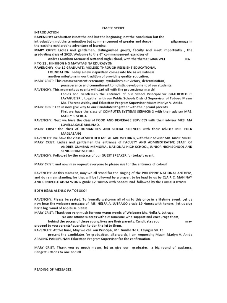 Emcee Script | PDF