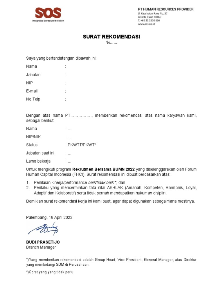 Template Surat Rekomendasi | PDF