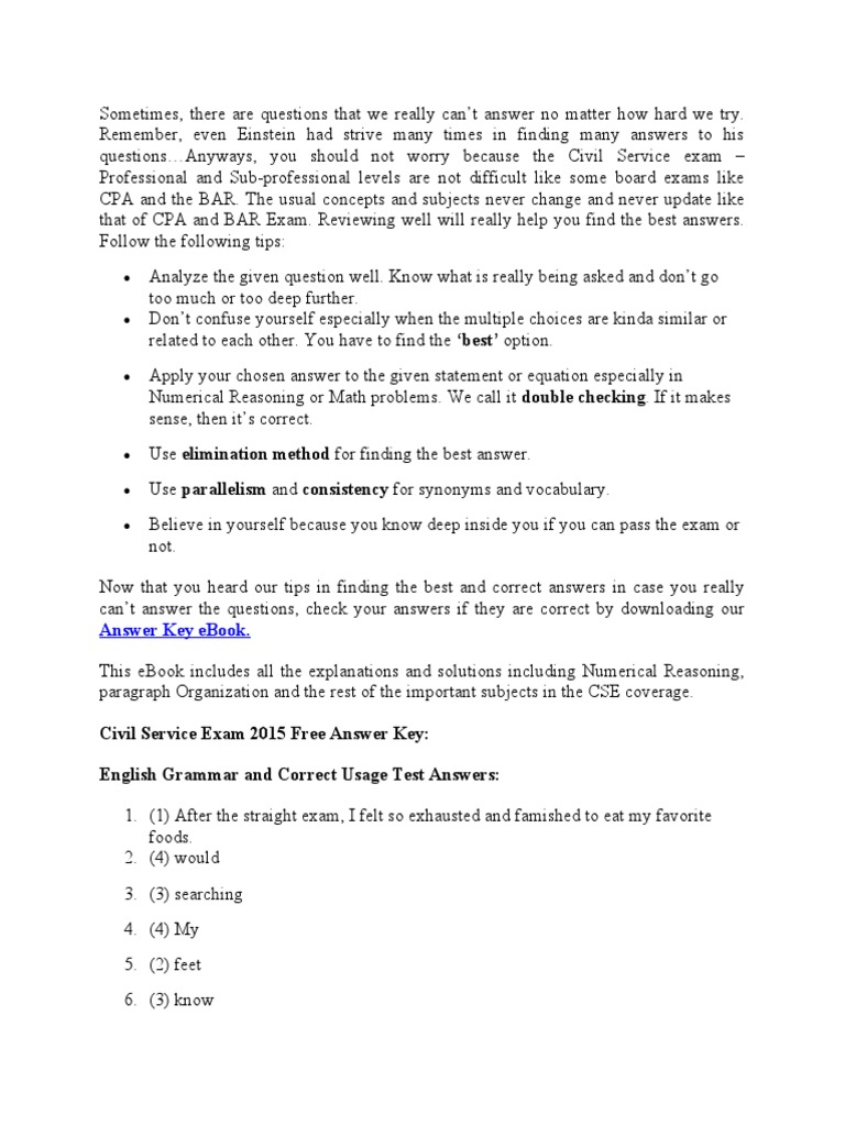 Answer Key 1taker CSC Reviewer | PDF