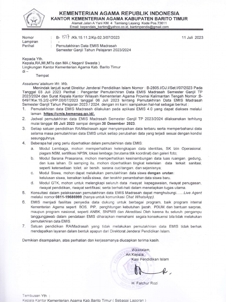 Pemutakhiran Data EMIS Madrasah Semester Ganjil Tahun Pelajaran ...