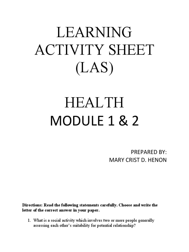 Las:q2 Health Grade 8 | PDF | Courtship | Marriage