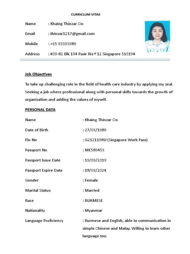 Khaing Thinzar Resume Copy | PDF | Health Care | Public Services