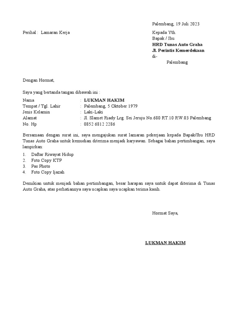 Lamaran Lukman Hakim | PDF