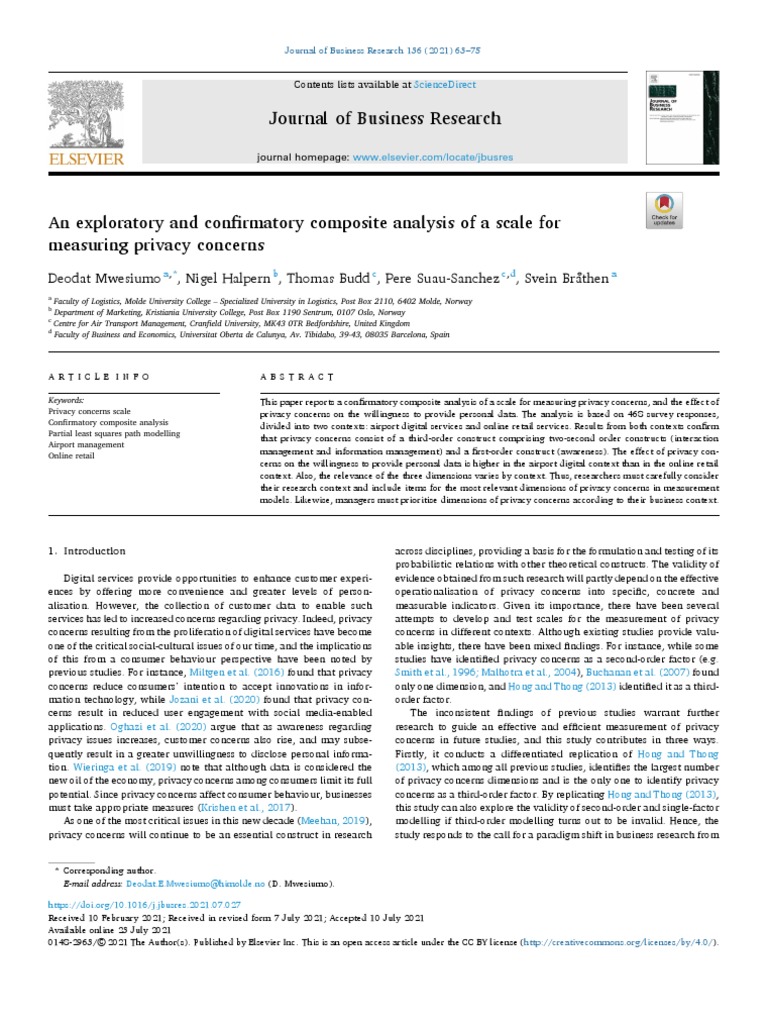 Privacy Concerns Scale | PDF | Privacy | Validity (Statistics)