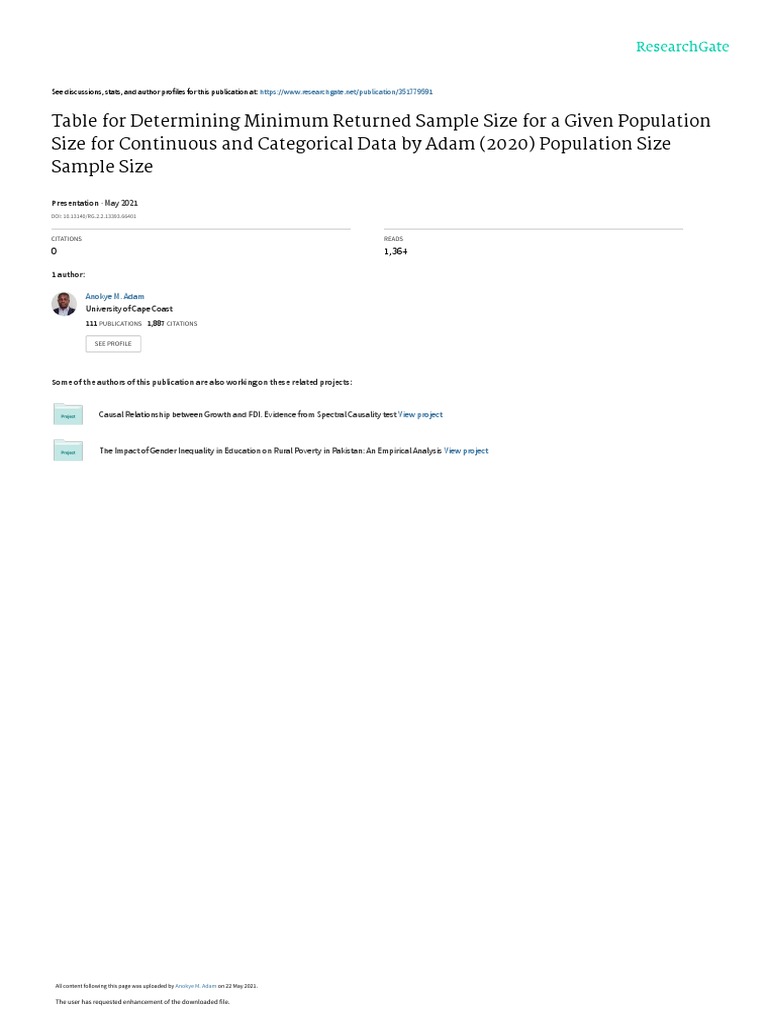Sample Size Determination Table | PDF | Sample Size Determination ...