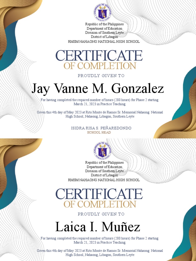 Certificates Sample For ST | PDF