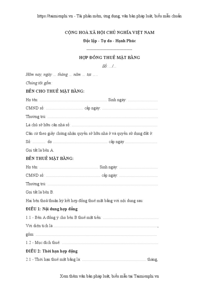 Mau Hop Dong Mat Bang So 1 | PDF
