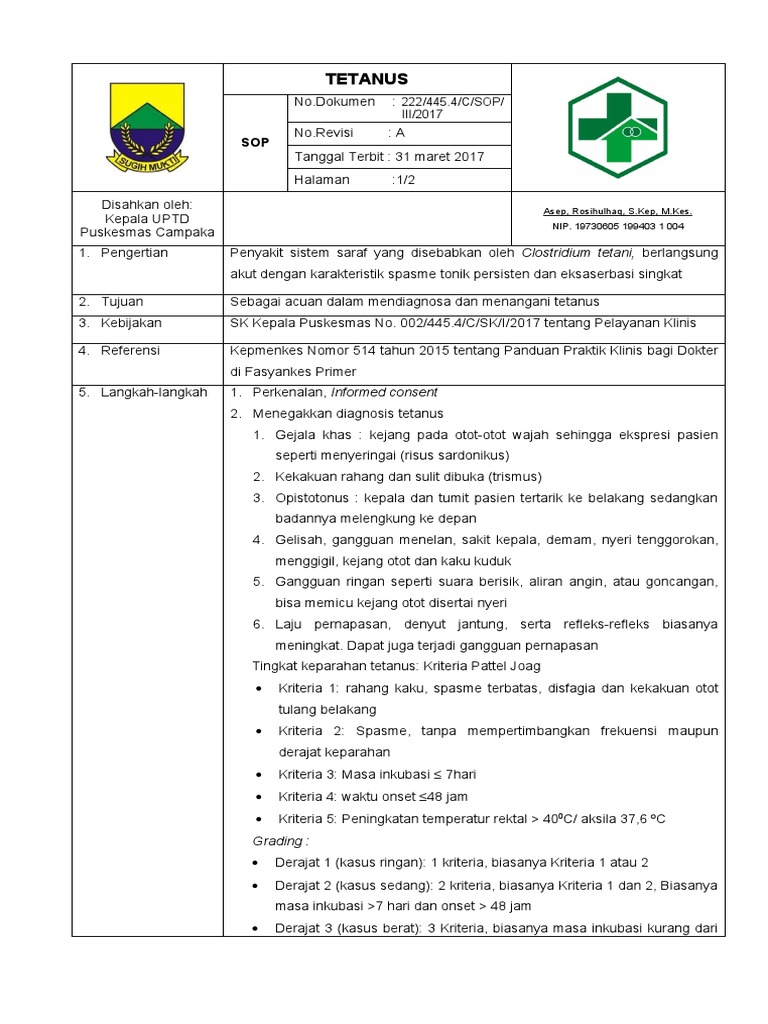 Kriteria Pattel Joag pada Tetanus | PDF