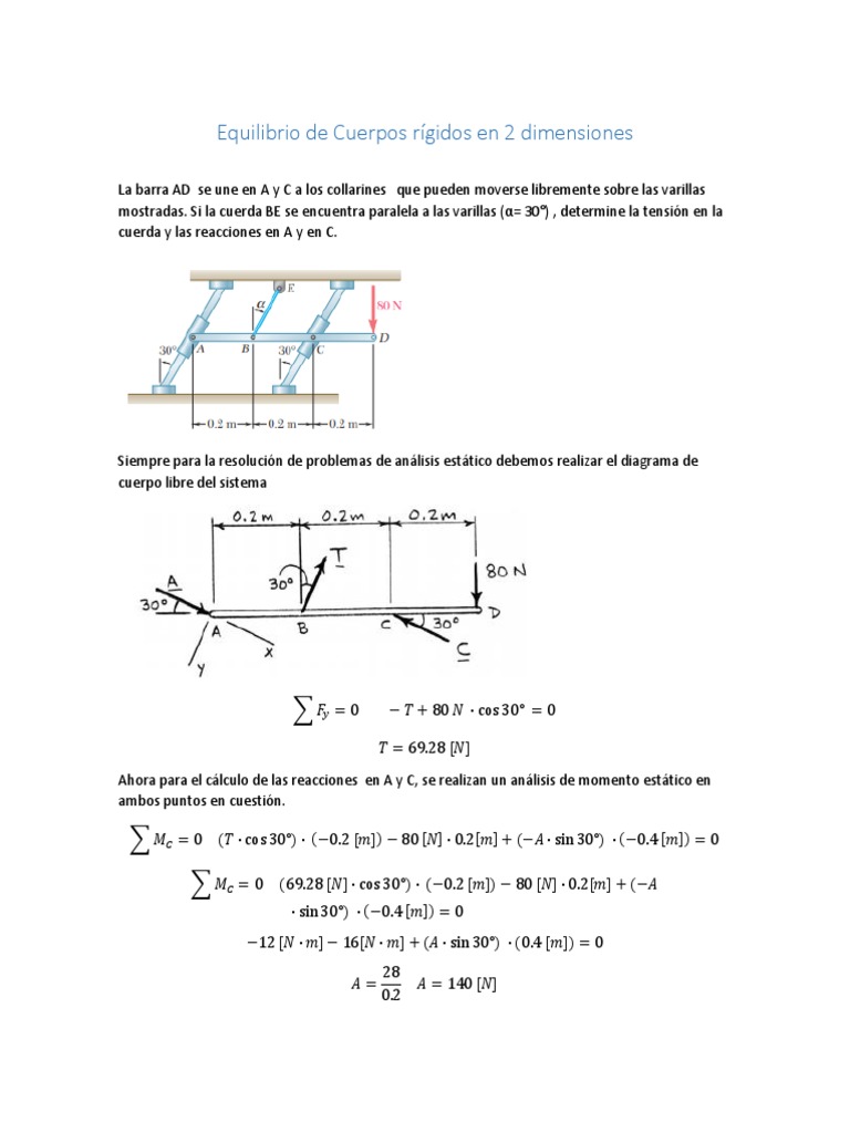 Equilibrio de Cuerpos Rígidos en 2 Dimensiones | PDF