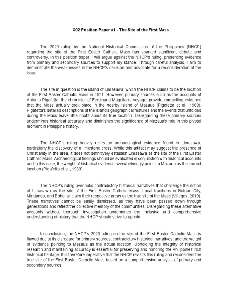 C02 Position Paper #1 - The Site of The First Mass | PDF