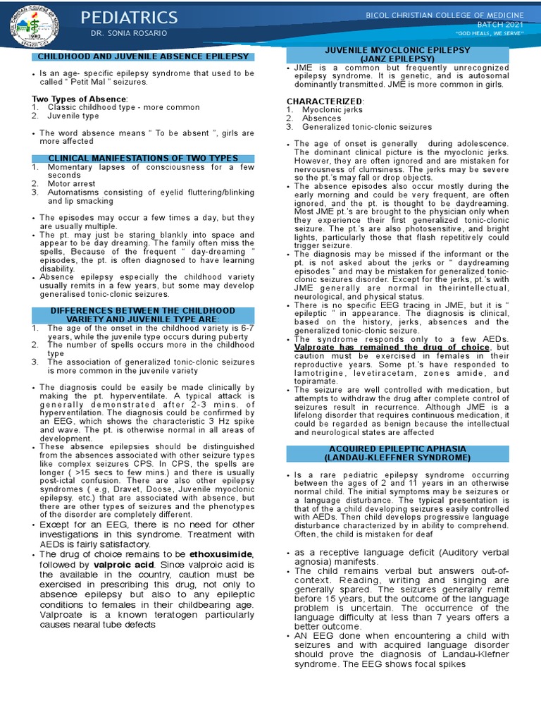 Pedia - Seizure Final PDF | PDF | Epilepsy | Benzodiazepine