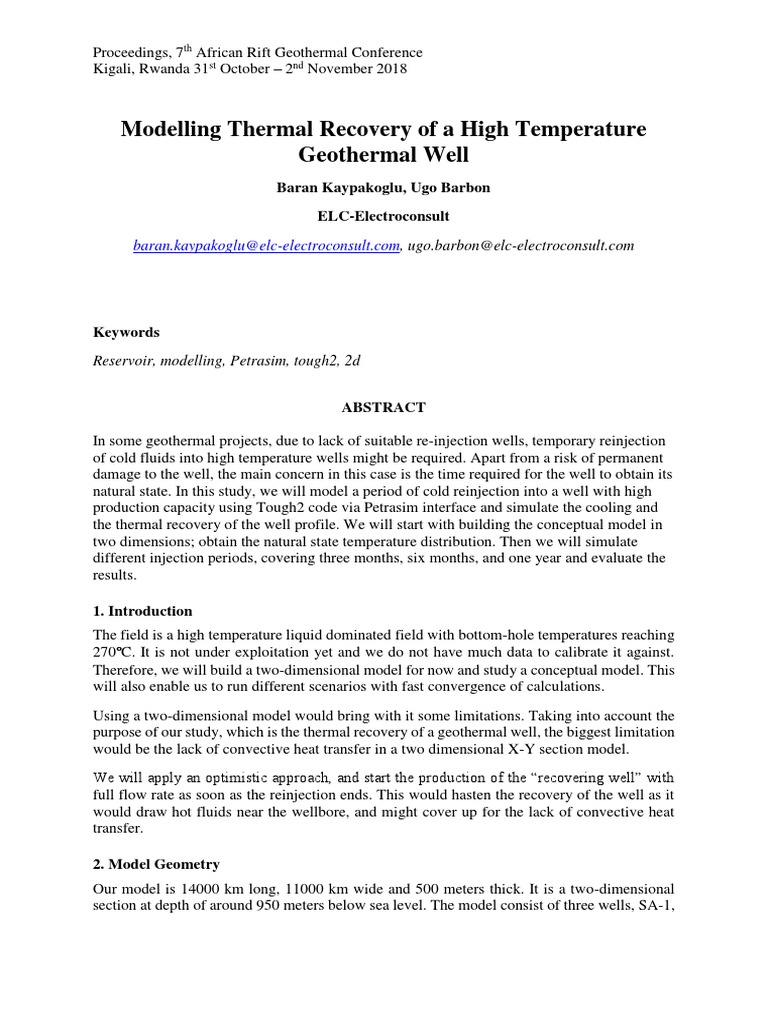 Modelling Thermal Recovery of A High Temperature Geothermal Well | PDF ...
