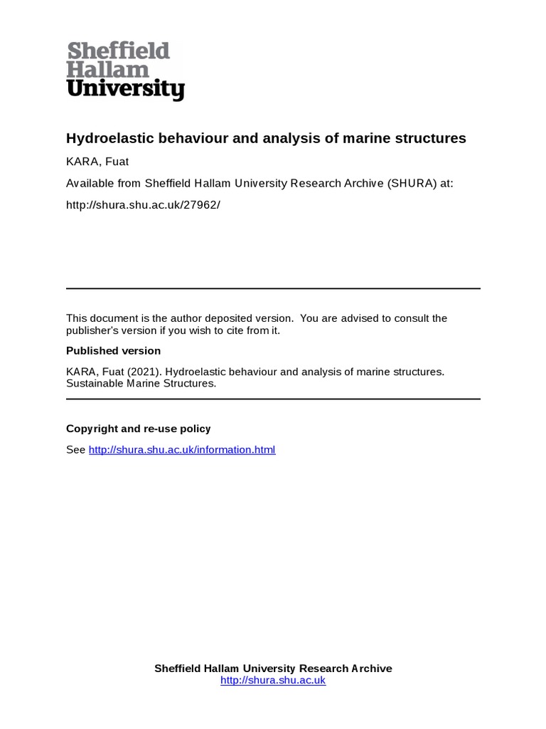 Hydroelastic Behaviour and Analysis of Marine Structure | PDF | Fluid Dynamics | Mathematics