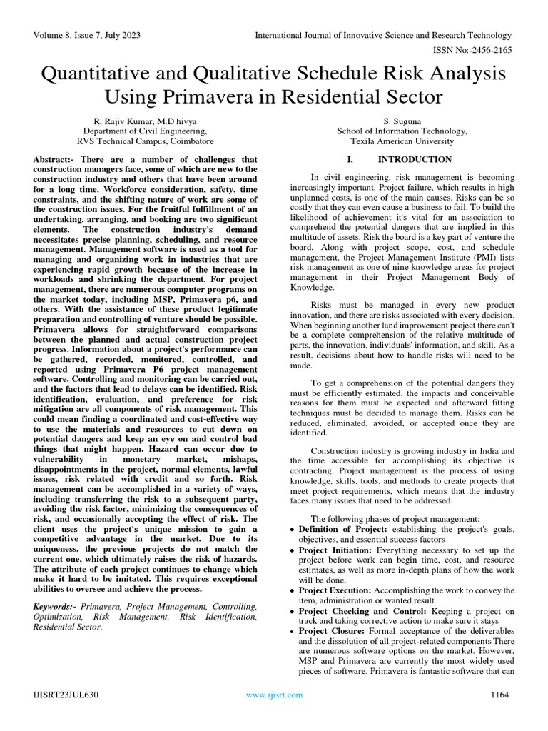 Quantitative and Qualitative Schedule Risk Analysis Using Primavera in ...