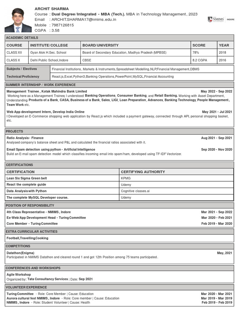 Archit Sharma Resume | PDF | Banks | Business