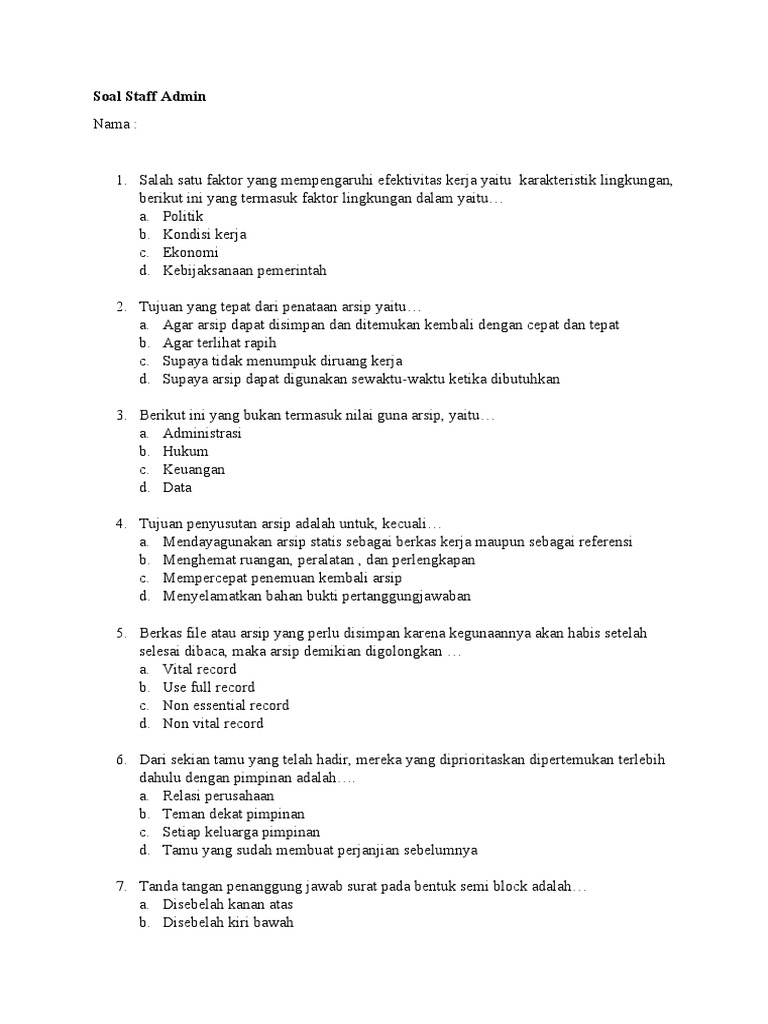 Soal dan Jawaban Staff Admin | PDF