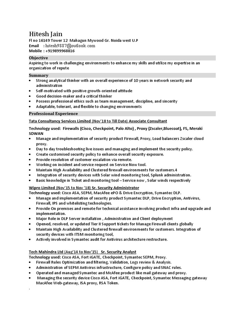 Network Security Consultant Resume | PDF