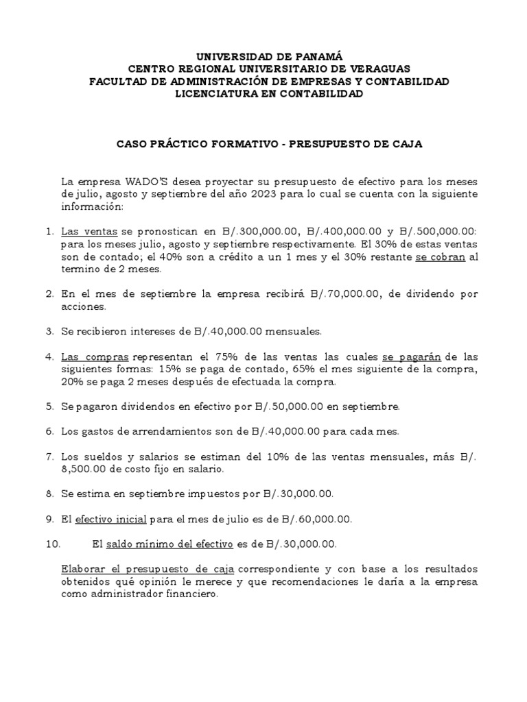 Caso Práctico Formativo - Presupuesto de Caja | PDF