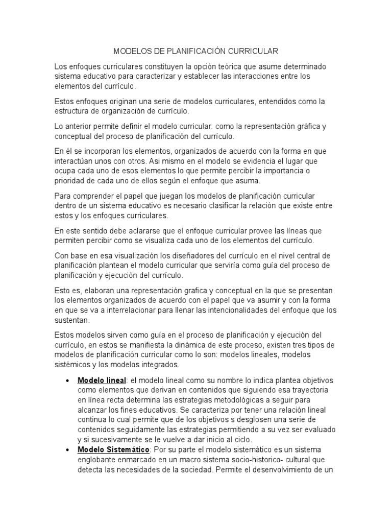 Modelos de Planificación Curricular | PDF | Plan de estudios | Planificación
