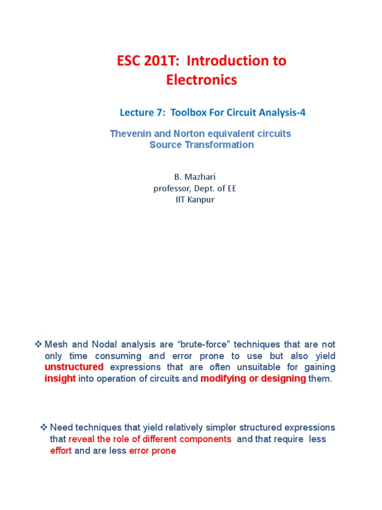 ESC201T - L7 - Thevenin - Norton - Equivalent - Ckts - Source Transformation | PDF