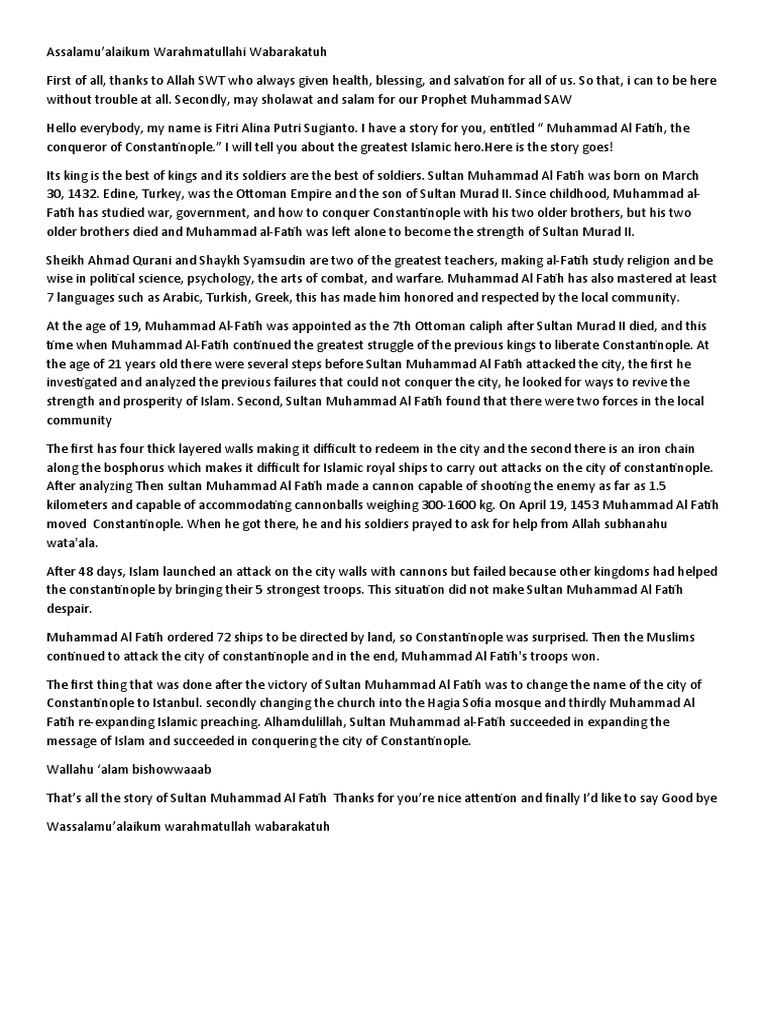 Fitri Alina's Tale of Muhammad Al Fatih | PDF | Constantinople | Muhammad