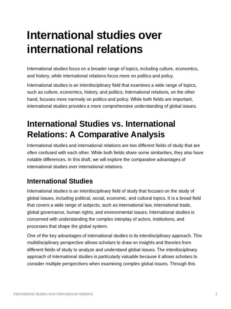 International Studies vs. Relations | PDF | International Relations ...