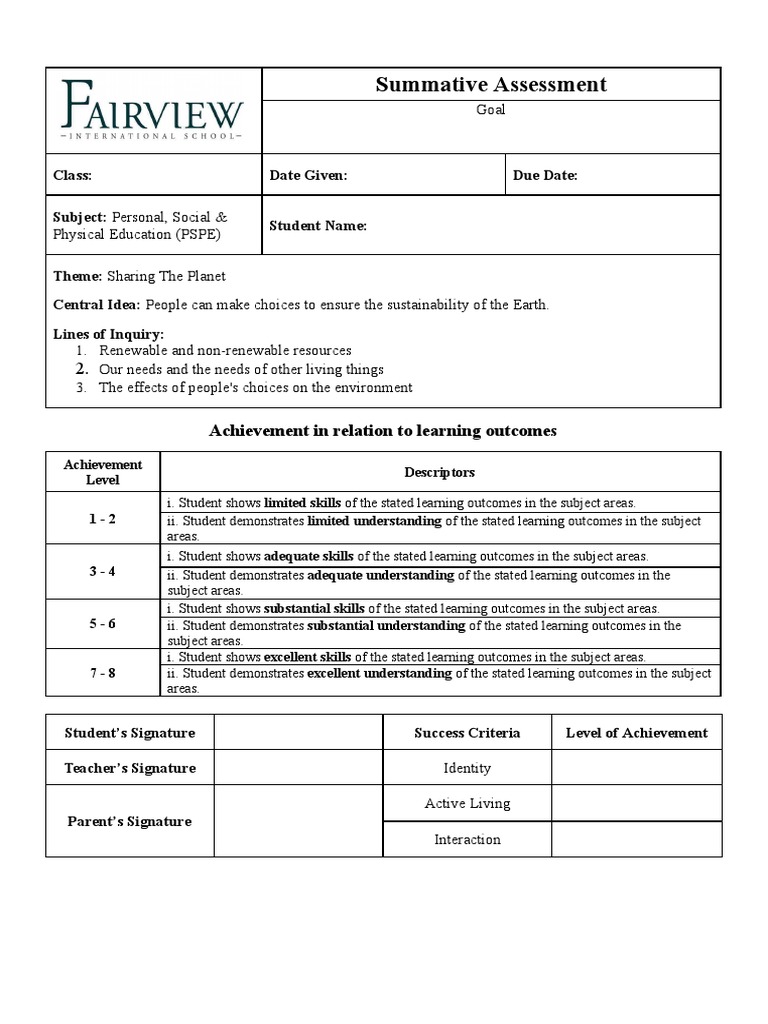 P4 UOI 6 - Football Summative Assessment Template | PDF | Educational ...