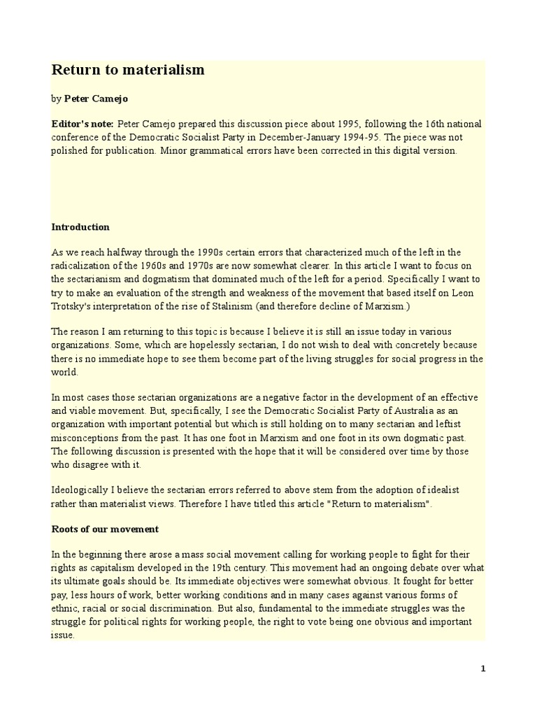 Camejo Peter (1995 - DSP) - Return To Materialism | PDF | Socialism ...