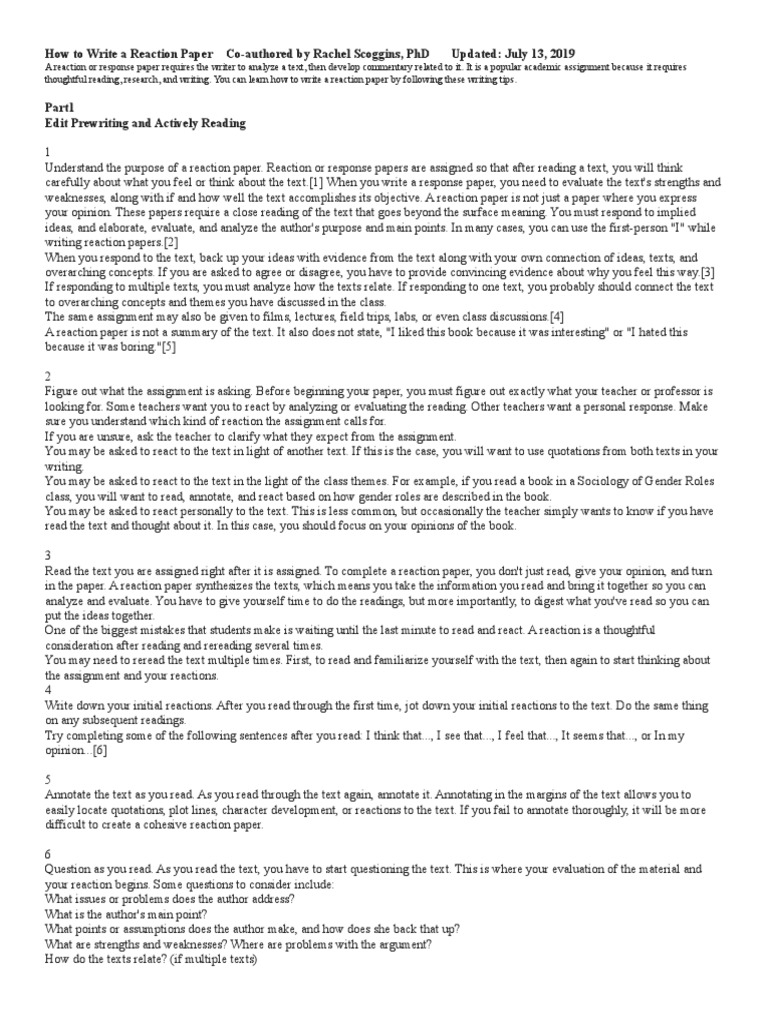 How To Write A Reaction Paper Pdf Essays Thesis