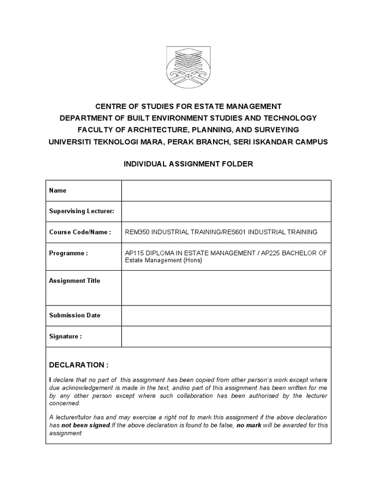 UiTM Estate Management Log Book Template | PDF