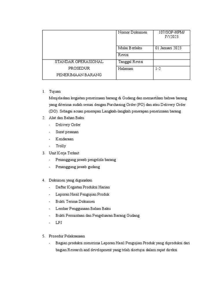 Sop - Penerimaan Barang | PDF