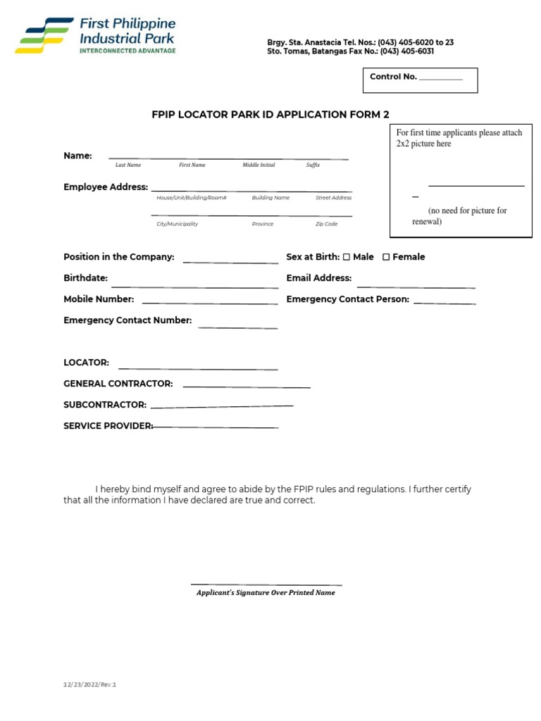 FPIP Park ID Application Form 2 | PDF