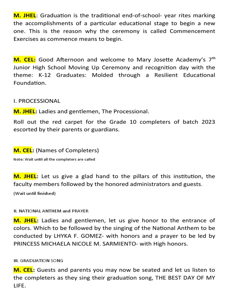 Graduation Script | PDF