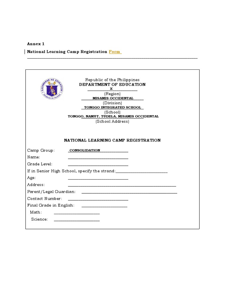 National Learning Camp Registration Form | PDF | Career & Growth | Business