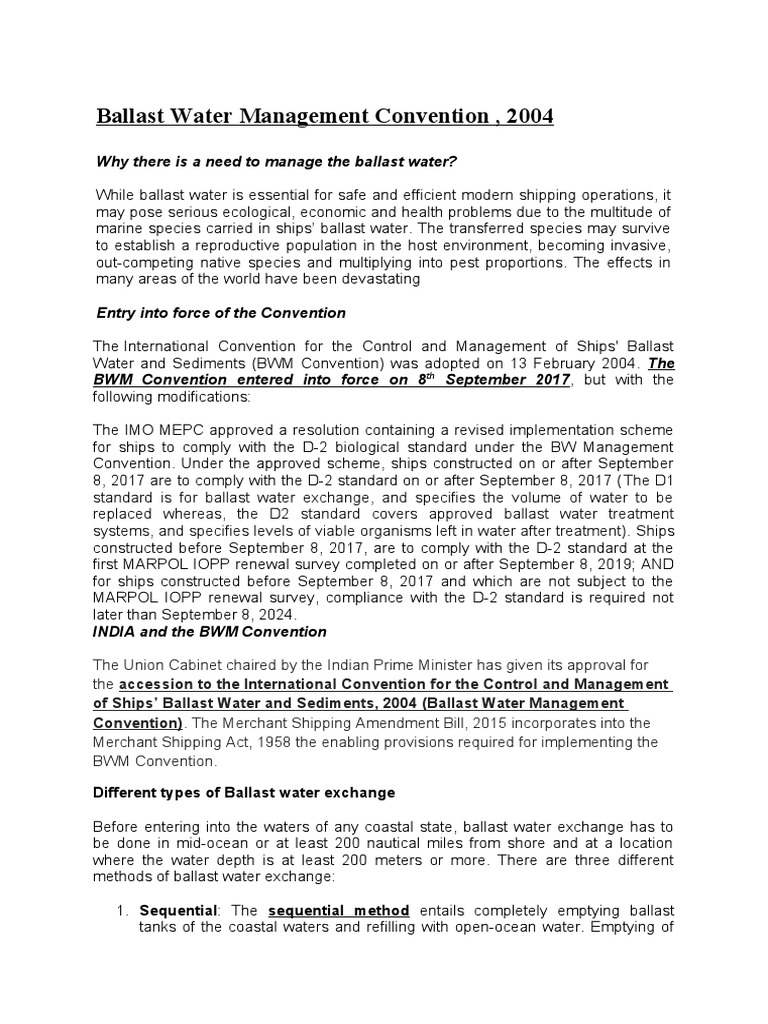 Ballast Water Management Convention | PDF | Water Transport | Shipping