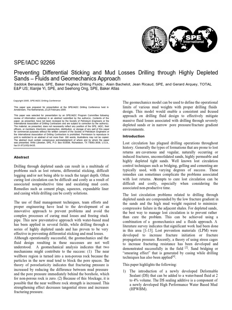 SPE 92266 IADC Preventing Differential Sticking and Mud Losses Drilling ...