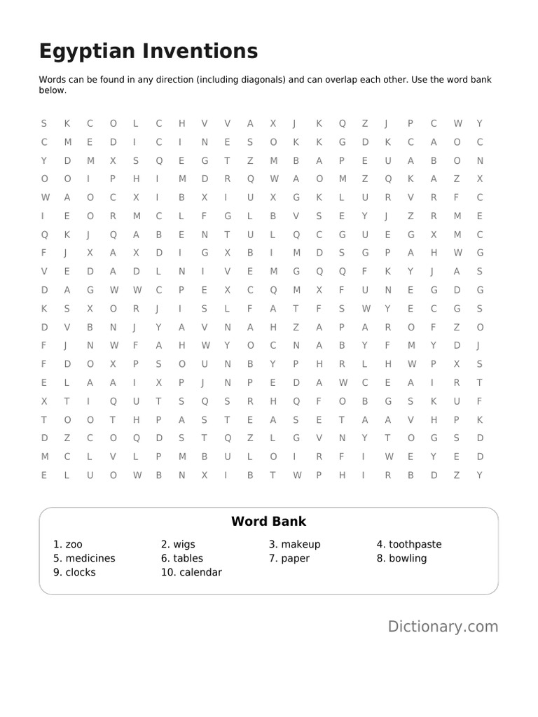 Egyptian Inventions Word Search Puzzle | PDF