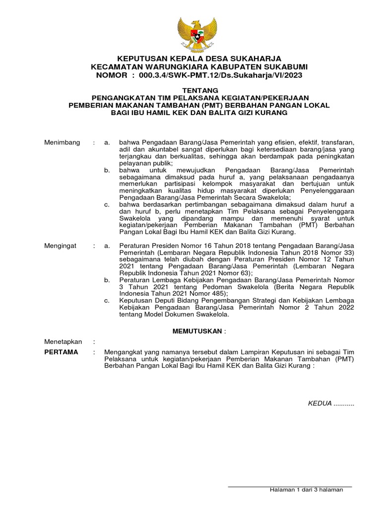Draft SK Tim Pelaksana PMT 2023 | PDF