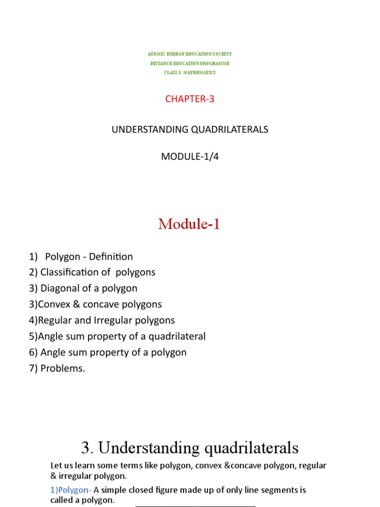 Understanding Quadrilaterals (Module 1) Class VIII | PDF