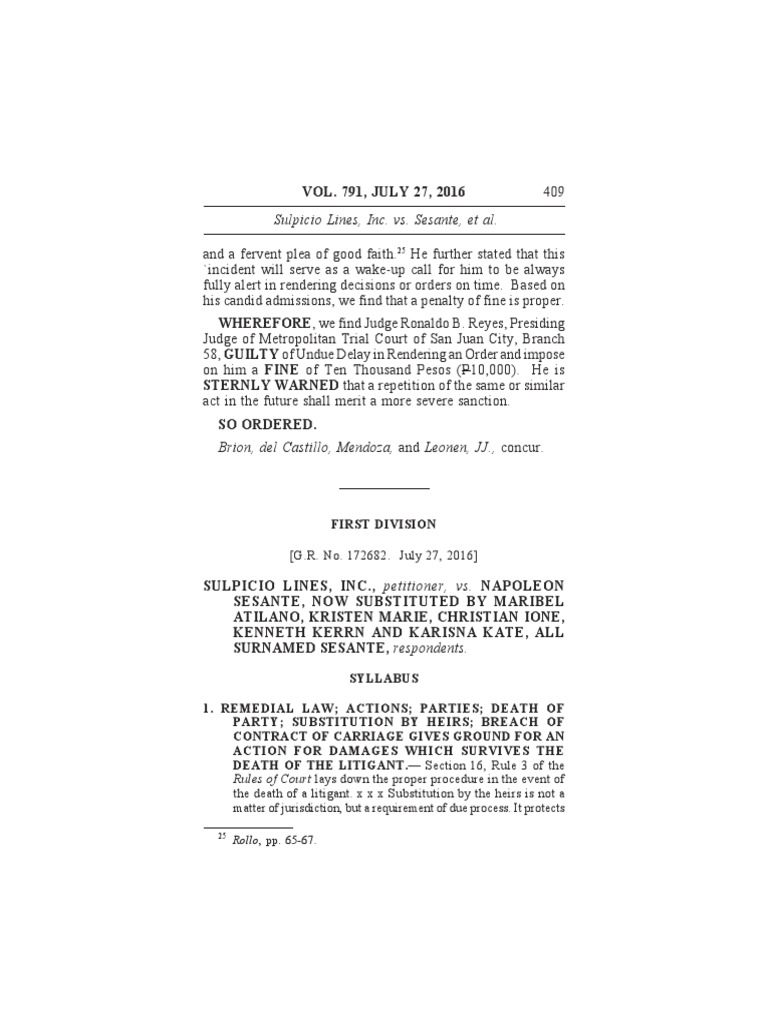 Sulpicio Lines vs. Sesante: Liability Case | PDF | Damages | Negligence